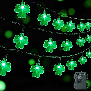 WATERGLIDE 1 Pack St. Patricks Day Shamrocks Lights, 50 LED Outdoor Decorative String Lights, Battery Operated Lucky Clover Light, 8 Lighting Modes & Timer, Waterproof for Party Garden Home Decor
