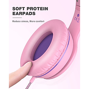 ELECDER i45 On-Ear Headphones with Microphone - Foldable Stereo Bass Headphones with No-Tangle 1.5M Cord, 3.5MM Jack, Portable Wired Headphones for School/Kids/Teens/Smartphones/Travel/Tablet - Pink