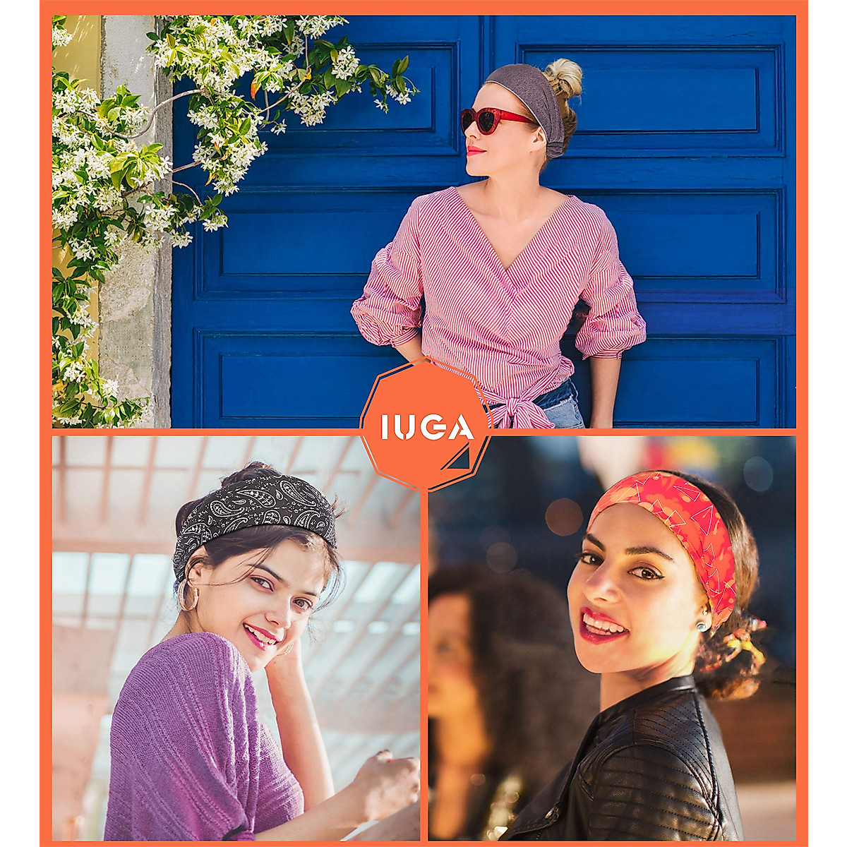 IUGA Headbands for Women, Non-Slip Workout Sweatbands for Running, Sports, Biking, Yoga Headbands for Women, Bike Helmet Friendly Hairbands,Ultra Stretch, 6 Pack