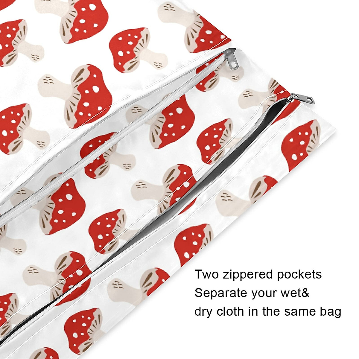 xigua Red Hat Mushroom Wet Dry Bag 2 Pieces, Waterproof Reusable Diapers Storage Bag Travel Bag with Two Zippers for Beach Swimming Summer Camp