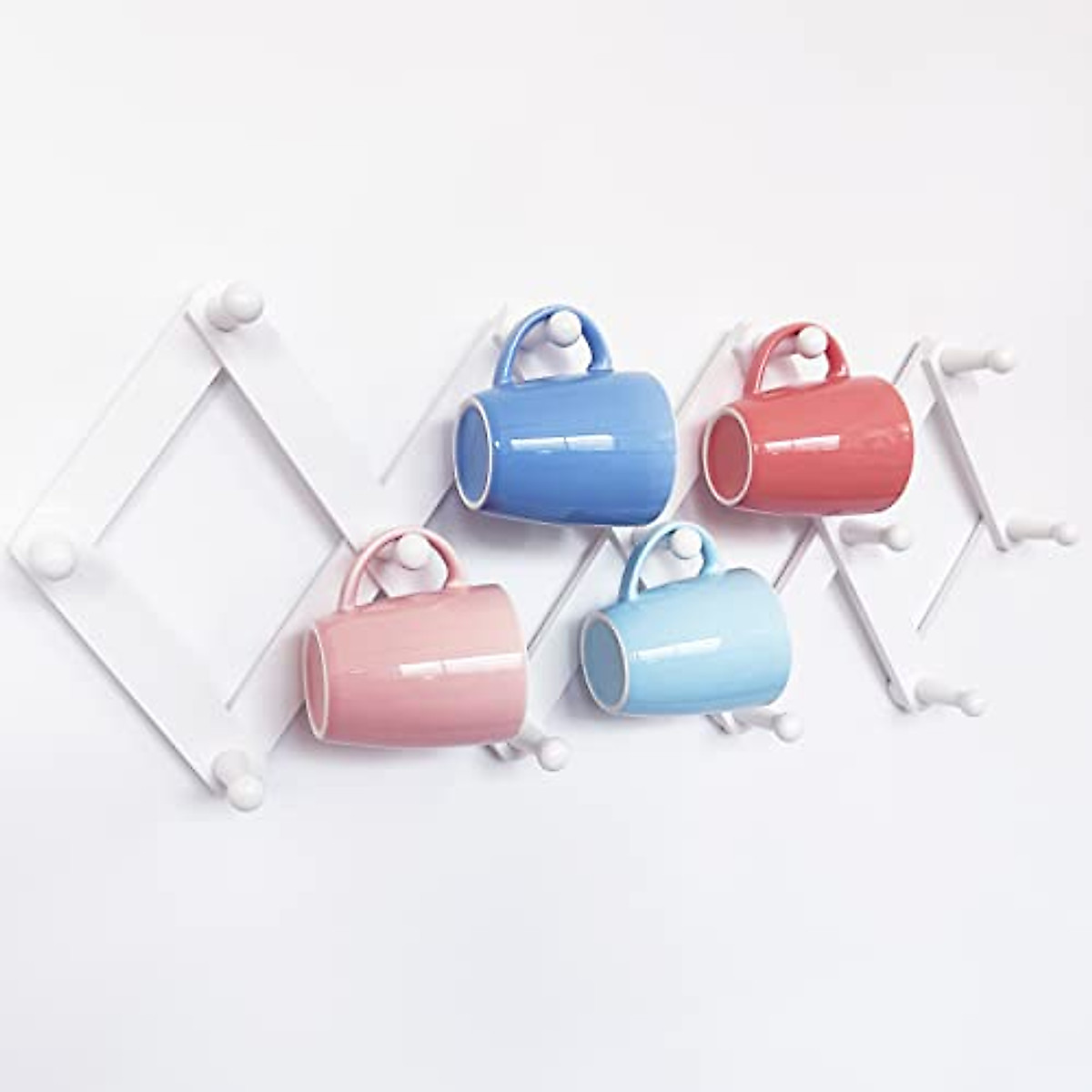 AMAPON Expandable Coat Rack Accordion Wood Wall Hanger 13 Peg Hook Hang Hat Cap Coffee Mug Towels Leash Scarf Umbrella Bag (White)