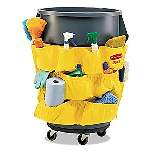 Rubbermaid Commercial Products Supply Organizing Caddy for Brute Trash Cans, Yellow, Tool Organizer Storage for Spray Bottles/PaperTowels/Gloves/Scrub Brush