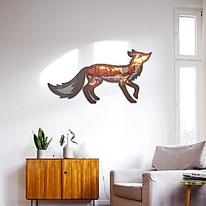 3D Wooden Animals LED Night Light, Art Wall Home Hanging Decor Carving, Wood Carved Lamp Modern Festival Decoration Desktop Desk Table Living Room Bedroom Farmhouse Office Shelf (Fox)