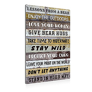 BEASTZHENG Funny Lesson from a Bear Metal Tin Sign Wall Art Decor Rustic Bear Advice Sign for Home Country Decor Gifts