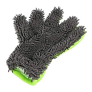 X AUTOHAUX Green Gray Car Wash Mitt Microfiber Five Finger Glove Double Sided Dirt Washing Tool
