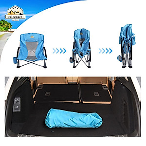 Colegence Low Back Camping Chair 2 Pack Support 300 LBS Carry Bag Included,Low Profile Folding Outdoor Chair,Camp Beach Chairs Set,with Phone Bag,Cooler Pocket,Cup Holder for Kids(2 Pcs Blue)