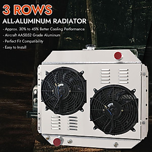 FitferaLu 3 Row All aluminum Radiator with Shroud Fan Replacement for 1966-1979 Ford Bronco F100 F150 F250 F350 F500