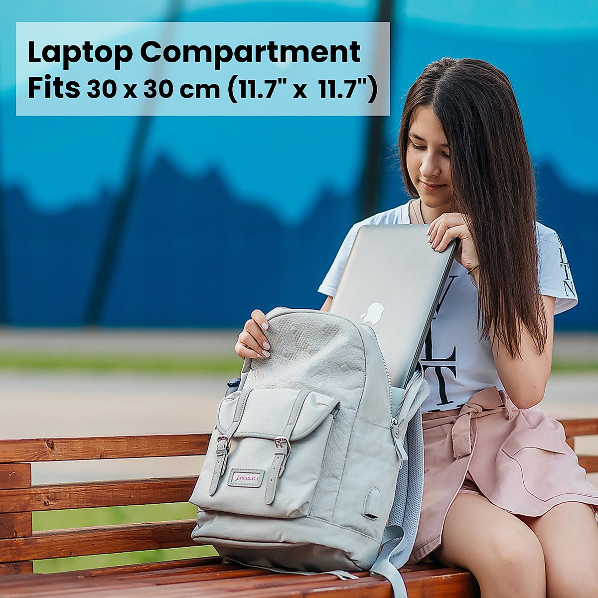 Nordace Comino Classic College School Backpack for Men & Women with USB Charging Port, Water Resistant - 15.6 Inch Laptop Backpack for Everyday, Travel College, Work, School (Gray)