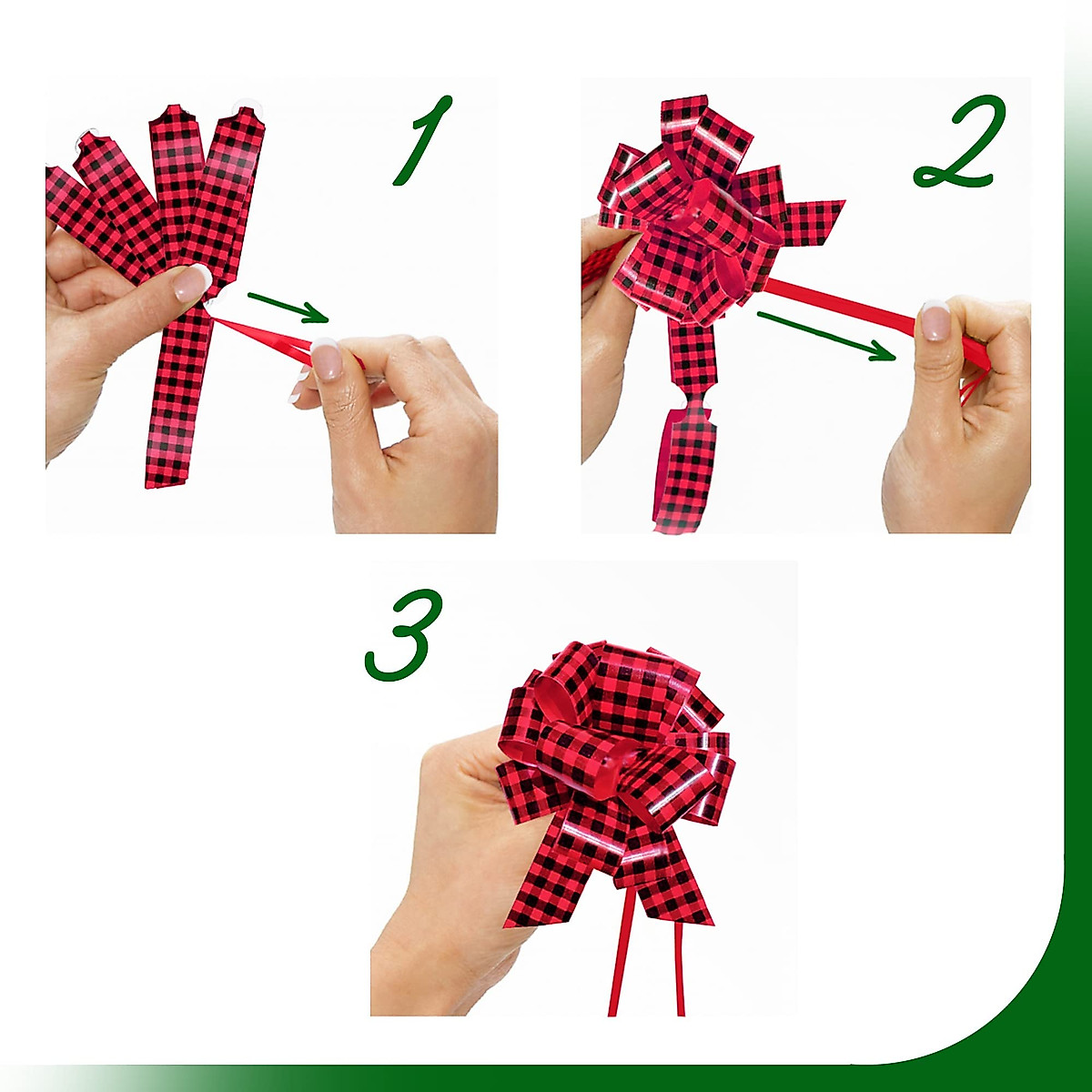 Eye-Catching Xmas Pull Bows for Easy Gift Wrapping with Ribbon - 5" Wide Wrap Bows for Christmas Tree Decoration, Holiday Décor, Present Wrapping, Baskets, Birthday, Easter - 12 Green & 12 Red Bows