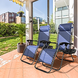 Bonnlo Infinity Zero Gravity Chair, Outdoor Lounge Patio Chairs with Pillow and Utility Tray Adjustable Folding Recliner for Deck,Patio,Beach,Yard Pack 2 (Blue)