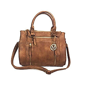 ZzFab Multi Zippers Fashion Locking Faux Leather Concealed Carry Gun Shoulder Bag Brown