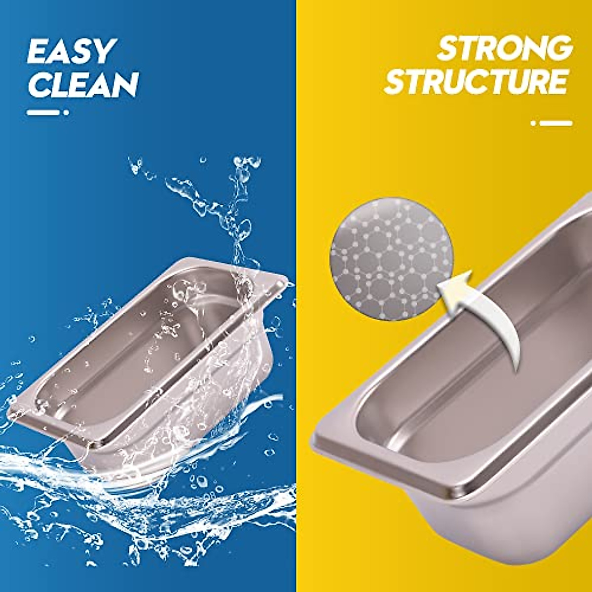 BIEAMA 6-Pack Hotel Pans with Lid, 1/9 Size 2.6" Deep, NSF, Catering Food Pan, Commercial Stainless Steel Pan with Cover