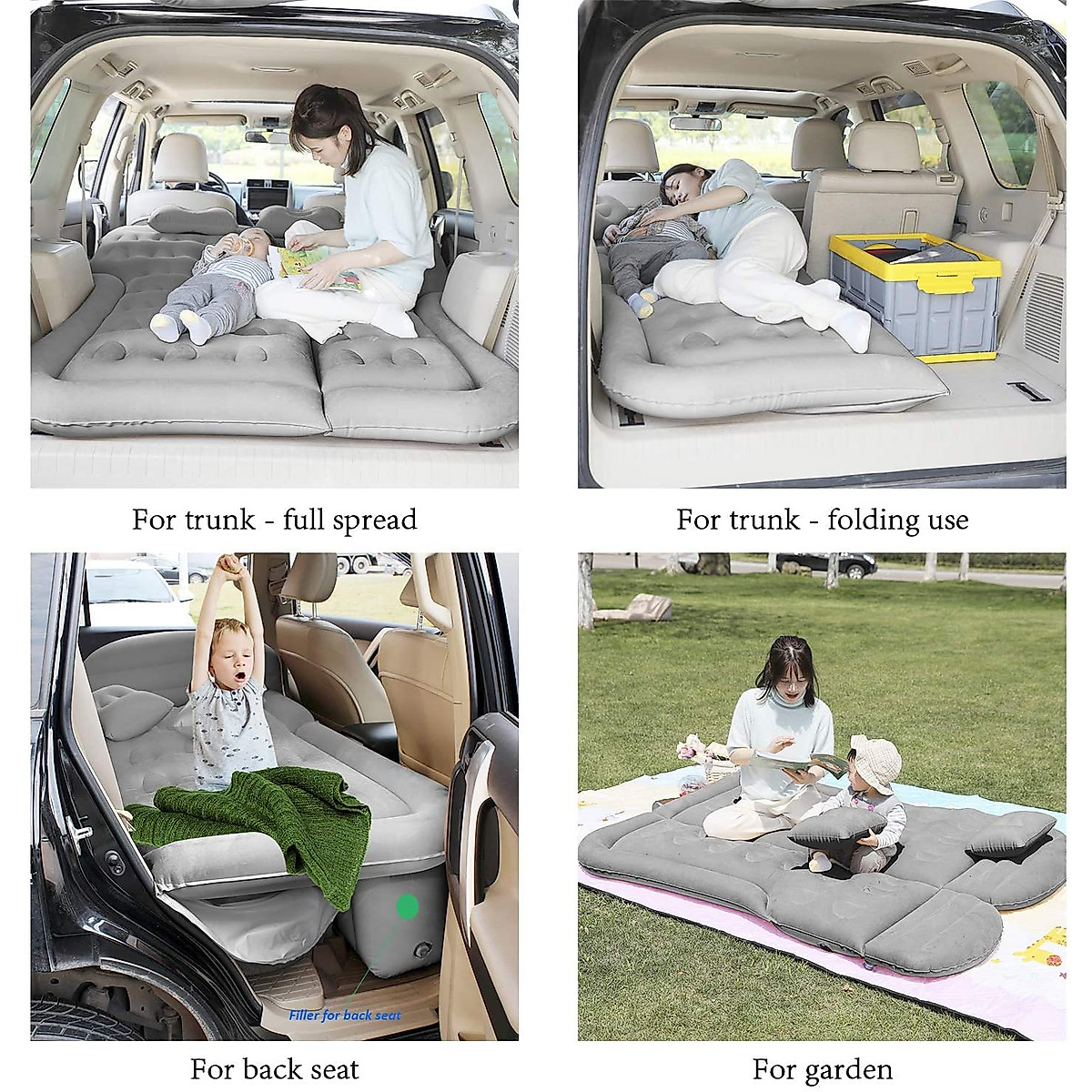 SAYGOGO SUV Air Mattress Camping Bed Cushion Pillow - Inflatable Thickened Car Air Bed with Air Pump Portable Sleeping Pad Mattress for Home Car Travel Camping Upgraded Version - Grey