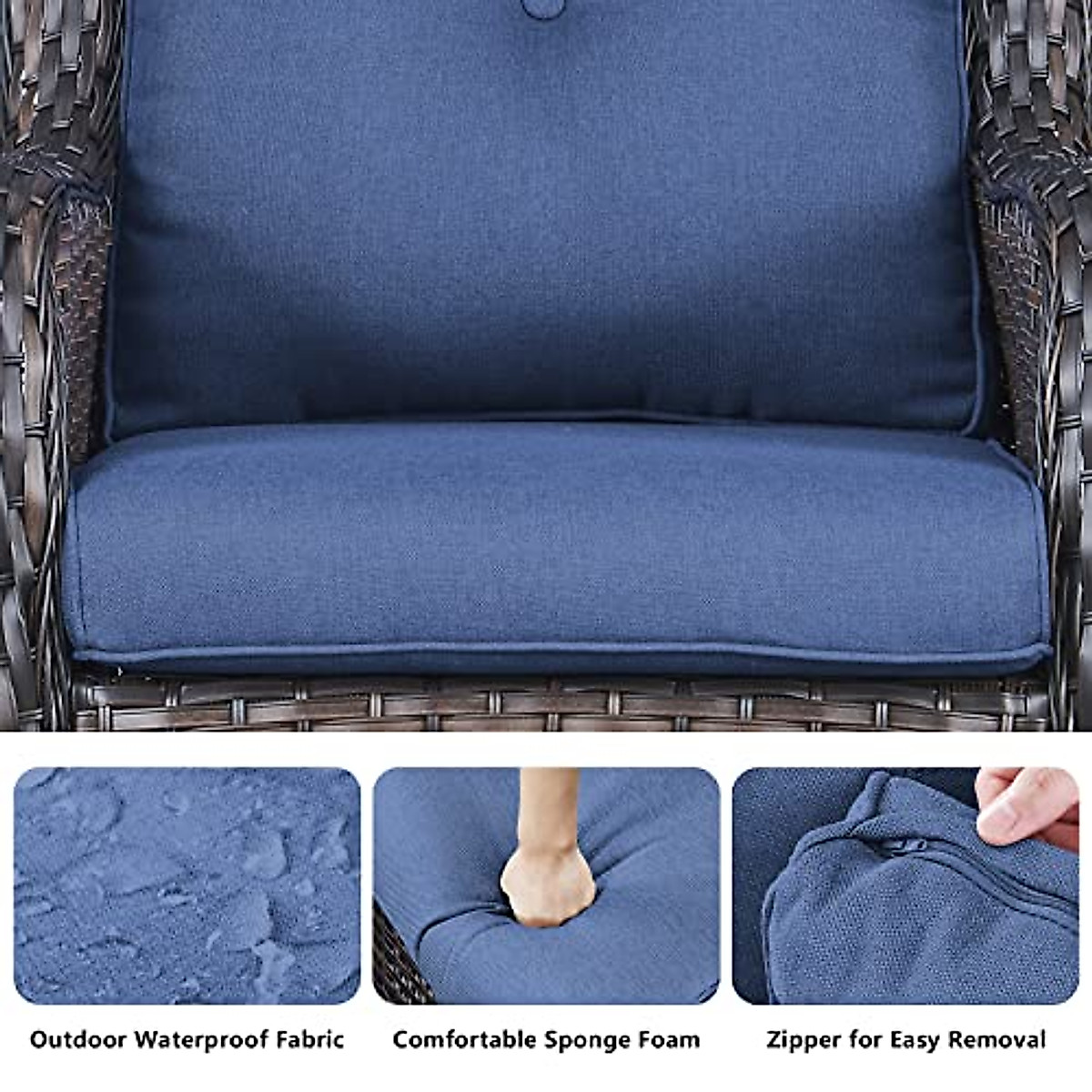 Belord Patio Furniture Conversation Sets 2 Peices Wicker Chairs, Wide Armchair Outdoor Furniture Sets for Porch, Balcony, Backyard, All Weather Brown Wicker Chair with Blue Cushion