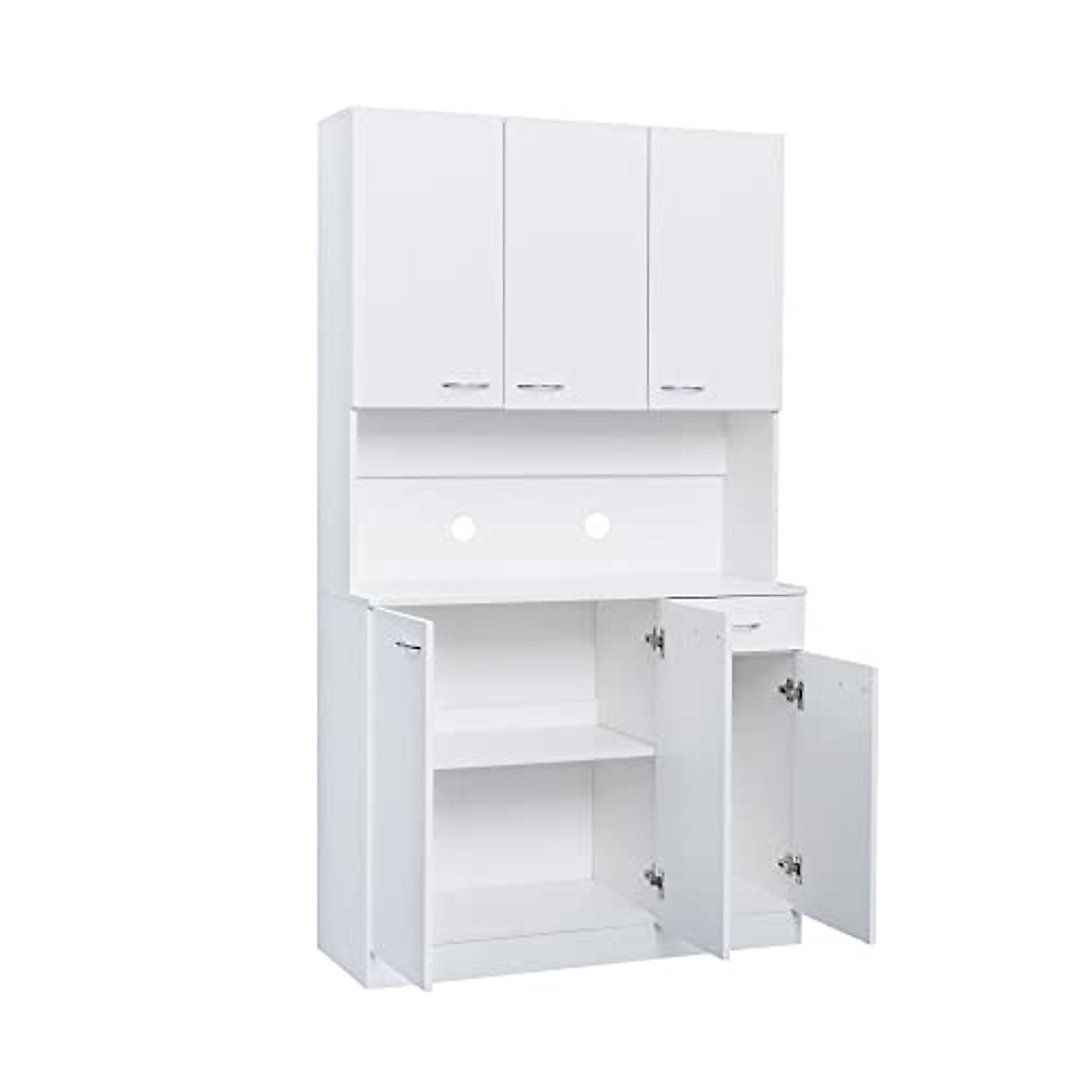Large Kitchen Storage Cabinet, Cabinet Buffet Cabinet 71" Freestanding Kitchen Pantry Cabinet Cupboard with 6 Doors and 1 Drawer Versatile Wardrobe & Kitchen Cabinet, White