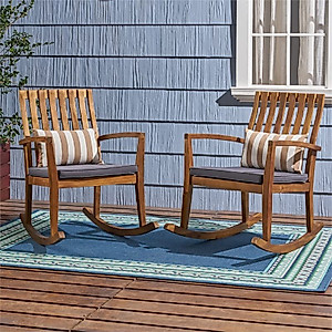 Colmena Outdoor Acacia Wood Rustic Style Rocking Chair with Cushions (Set of 2) - Teak and Dark Gray Finish