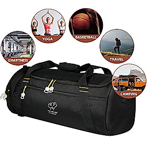 Gym Duffle Backpack for Men Women with Shoes Compartment,Travel Weekender Carry-On Bags with Detachable Back Pack Straps,Water Resistant Rucksack Daypack for Traveling Overnight Climb Sports,Yellow