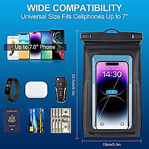 2 Pack Waterproof Phone Pouch Floating Large Waterproof Cellphone Dry Bag Case for iPhone 14 13 12 11 Pro Max XS XR X Galaxy S21 Samsung S22 Up to 7", PVC IPX8 Underwater HD Touch Phone Protector