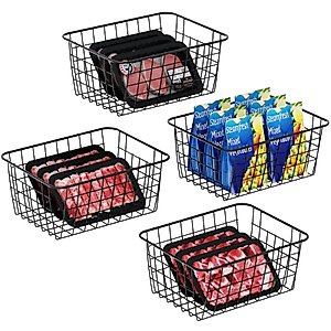 iSPECLE Upright Freezer Organizer Bins - 4 Pack Small Stand Up Freezer Baskets for 13 cu.ft Freezer, Easily Get Food with Handle and Stop Food Fall out from Freezer, Improve Air Circulation, Black