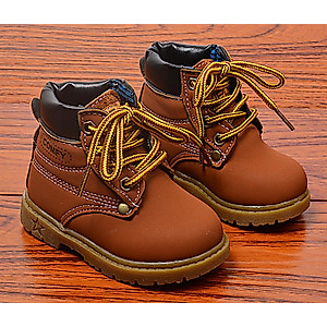 Happy Cherry Baby Suede Leather Boots Hiking Lace Up Ankle Shoes Plush Boots Fashion Thick Flat Boots Brown Size 28 Toddler