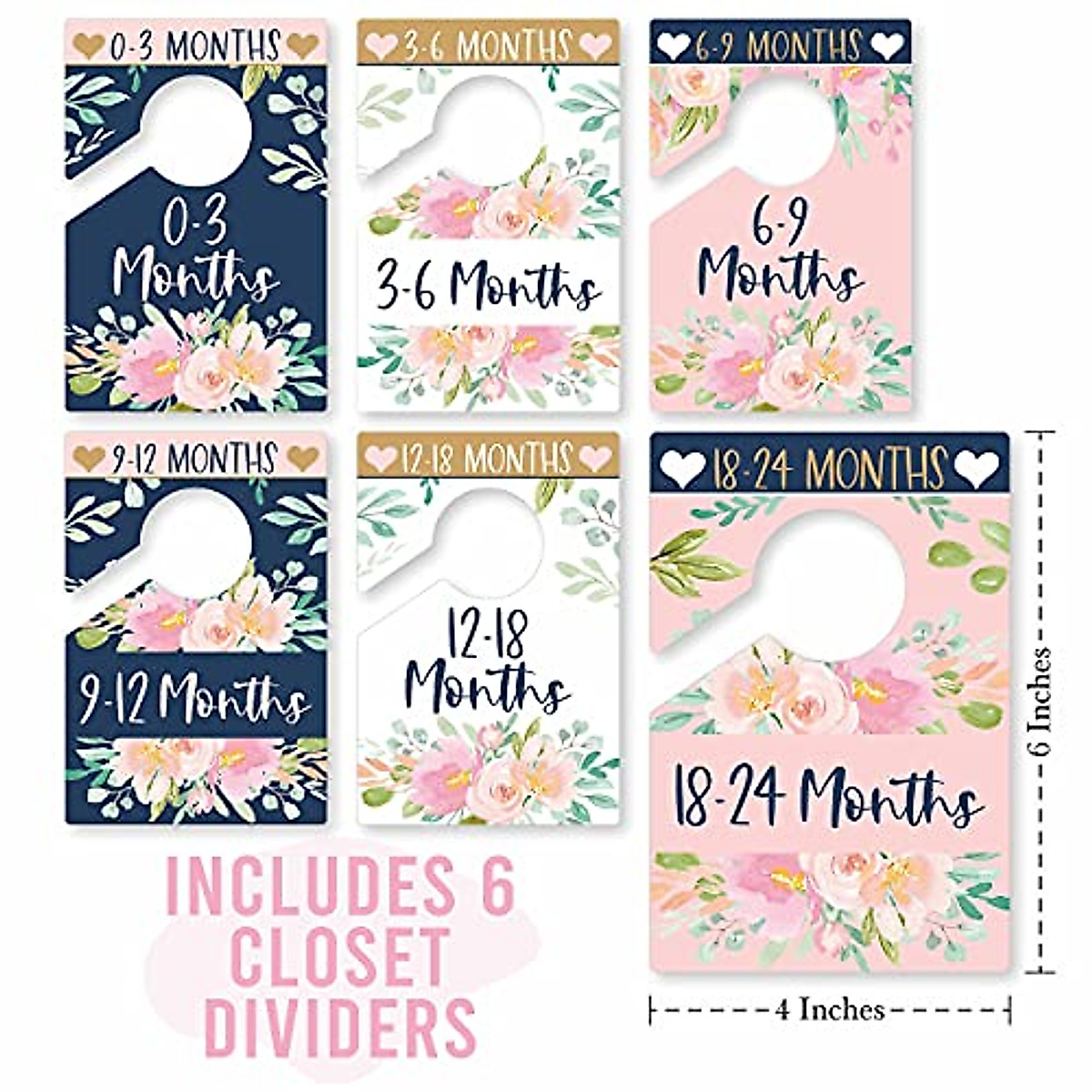 6 Baby Closet Size Dividers Baby Girl - Floral Baby Closet Dividers by Month, Baby Closet Organizer for Nursery Organization, Baby Essentials for Newborn Essentials Baby Girl, Nursery Closet Dividers