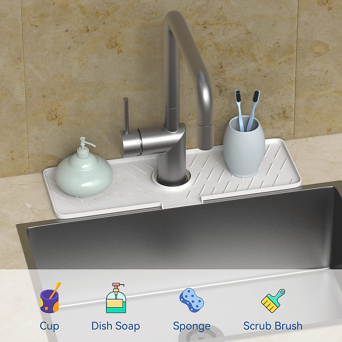 Silicone Faucet Splash Guard, Sink Protectors for Kitchen Sink, 17.71” x 5.9”, Sink Splash Guard Behind the Faucet, Keep Kitchen and Bathroom Sinks Dry,White