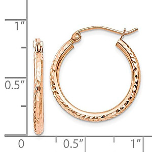 14K Rose Gold Polished Diamond Cut 3/4 inch Round Hoop Earrings| Real Rose Gold Click Top Hoop Earrings