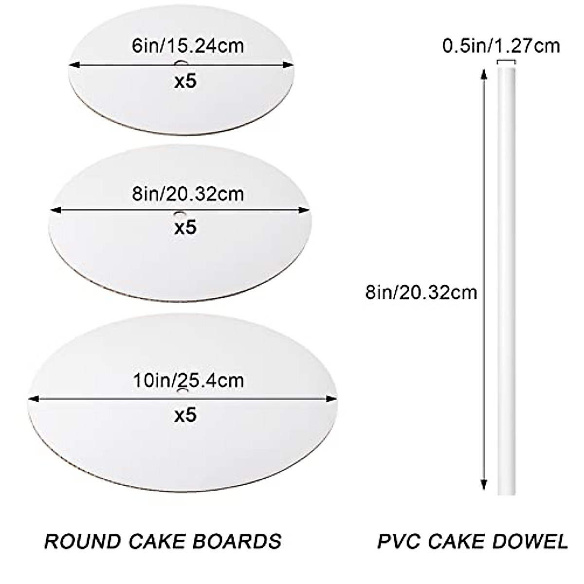 39 Pieces Cake Boards and Plastic Dowels, Cake Boards Kit, Cake Stand, 15 Cardboard Cake Boards Bases, 24 Plastic Cake Drum for Tiered Cakes for Wedding Birthday Party (White)