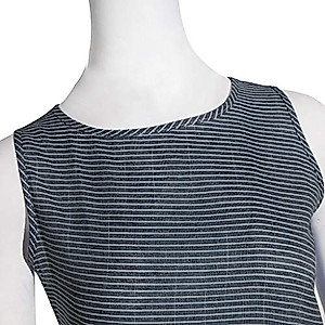 Linen Dresses for Women, White Linen Dress Womens Dresses Casual Women Casual Striped Print Sleeveless Dress Neck Linen Pocket Long Dress House Dress for Women Linen Dresses(Navy,Large)