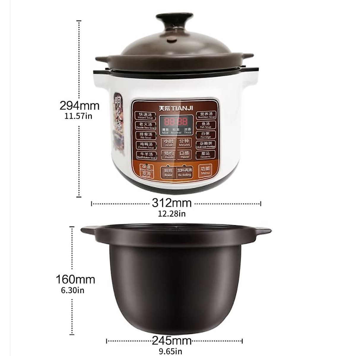 Tianji DGD40-40LD Electric Stew Pot, 4L Full-automatic Slow Cooker, Ceramic Inner Pot, 120V, 600W,3~6 people