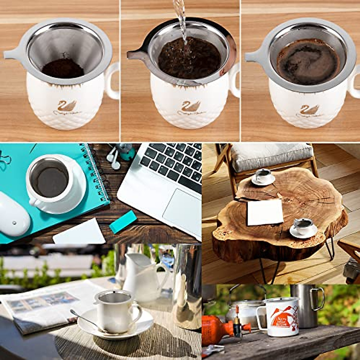 PREONA Pour Over Coffee Dripper,Reusable Coffee Filter,Slow Drip Paperless Stainless Steel Cone Coffee Coffee Maker,Easy to Use and Clean (1-2Cup)