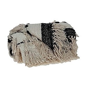 CC Home Furnishings Beige and Black Eclectic Woven Handloom Throw Blanket 52" x 67"