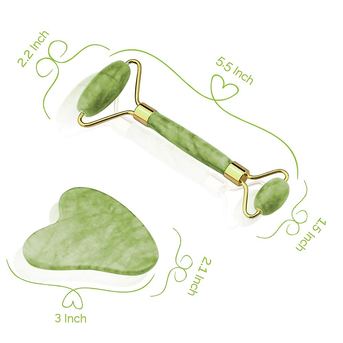 Dsenfurn Gua Sha Facial Tools Set and Jade Roller for Face, Jade Roller, 100% Real Natural Stone Beauty Jade Facial Roller Massage Tool for Face Eyes Neck Body – Anti Aging Beauty Treatment
