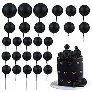 Gyufise 30Pcs Mini Balloon Cake Topper Foam Ball Cake Picks Cupcake Faux Pearl Balls DIY Cake Insert Topper Decoration for Anniversary Graduation Birthday Party Baby Shower Black
