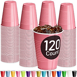 DecorRack Light Pink Plastic Cups, 12 oz Disposable Cups, Reusable Party Supplies (120 Count)