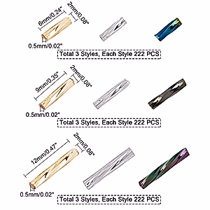 PH PandaHall 1998Pcs 9 Style Glass Bugle Beads, Twisted Bugle Beads 6/9/12mm Long Tube Seed Bead Loose Spacer Bead for Earring Bracelet Neckalce Jewelry DIY Craft Making Beading Sewing, Hole 0.5mm