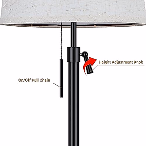 Table Lamps for Living Room Set of 2, Modern Bedside Lamps for Bedroom Height Adjustable Desk Lamp Dimmable Black Nightstand Lamps with Beige Lampshade, Pull Chain Table Lamp for Office Restaurant
