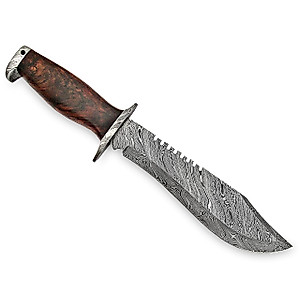 SFG - 13" Fixed Blade Hunting Bowie Knife, Damascus Steel Blade, Non-Slip Walnut Wood Handle, Lanyard Hole, Hunting, Camping, Backpacking, Fishing, Unique Gift Item For Him