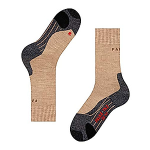 FALKE Men's TK2 Explore Hiking Socks, Mid Calf, Medium Padding, Athletic Sock, Breathable Quick Dry, Merino Wool, Beige (Nature Melange 4100), 6.5-8.5, 1 Pair
