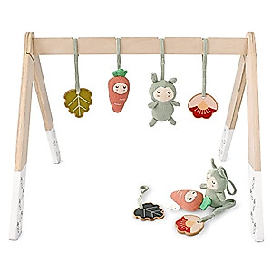 PairPear Wooden Baby Play Gym with 4 Learning Toys,Baby Stage-Based Developmental Activity Gym & Play Center Gift for Newborn Baby Girl and Boy Gift