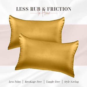 Elegant Comfort Silky and Luxurious 2-Piece Satin Pillowcase Set for Healthier Skin and Hair, Hidden Zipper Closure and Beautifully Packaged, Satin Pillowcase Set, King, Gold