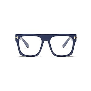 Unisex Stylish Square Non-prescription Eyeglasses Glasses Flat Top Big Eyeglass Frames Large lens Clear Lens Eyewear (Blue)