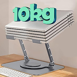 Peymoxra Laptop Stand Aluminum Computer Stand for Desk with 360° Rotating Base Adjustable Height and Angle Ergonomic Designe, Compatible with MacBook, Tablets and All Notebook 7-17" Silver