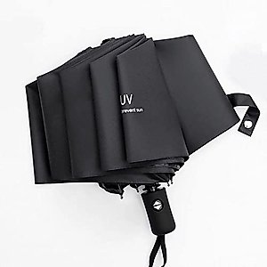 YAMHOHO Lightweight and sturdy umbrella windproof folding men and women clear rain dual-use vinyl sun umbrella sunscreen UV protection sunshade double travel umbrella (UV-Black)