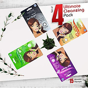 Naturel Finland Facial Mud Mask Set of 4 - Exfoliating, Deep Cleansing, Clarifying, Pore Minimizer, Hydrating, Aromatherapy, Cucumber, Dead Sea, Charcoal Face Peel
