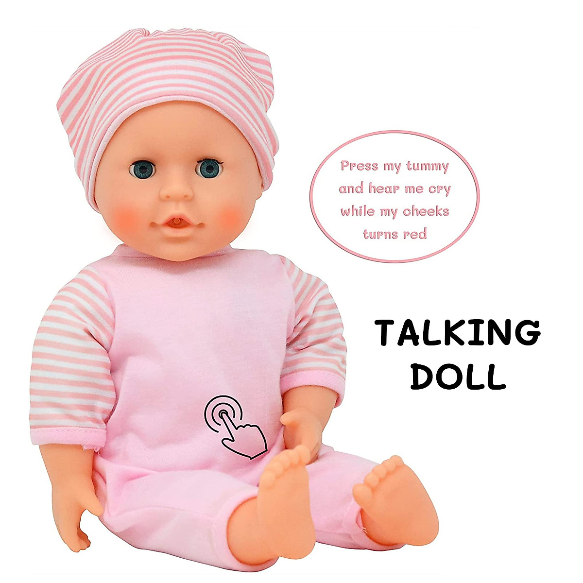 Interactive Talking Baby Doll Doctor Set Toy Pack for Kids – 14” Doll with Lights, Sound Effects, Pretend Play Dr Checkup Accessories – Pink Newborn Hospital Care Nursing Playset for Toddler Girl 3+