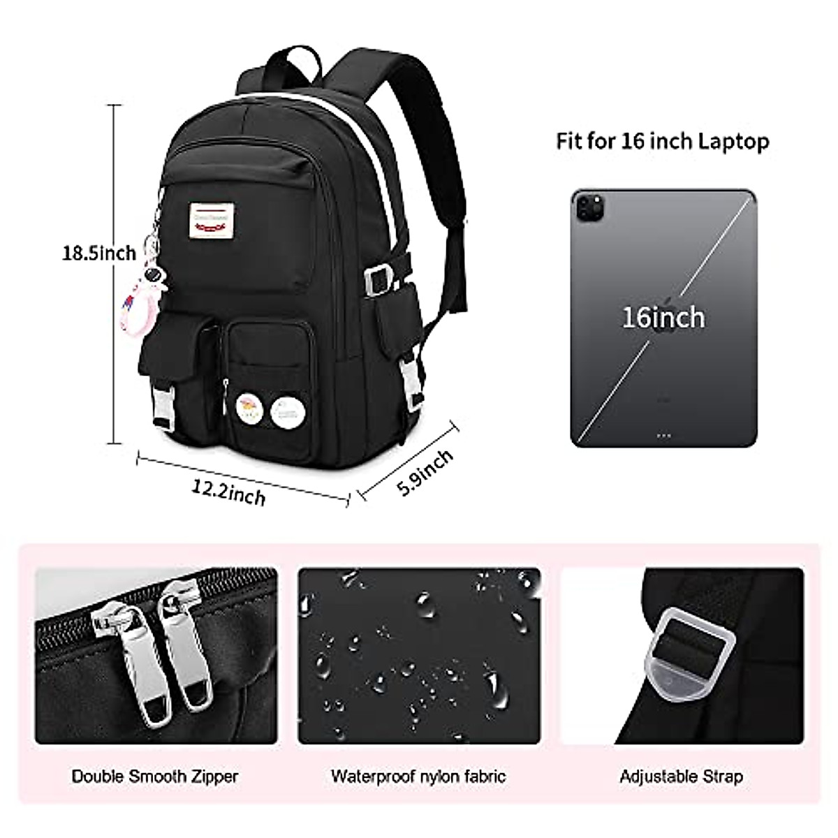 Laptop Backpack can hold 15.6 Inch Bag College Backpack Travel Daypack for Overnight Backpack suitable for Women (Black)