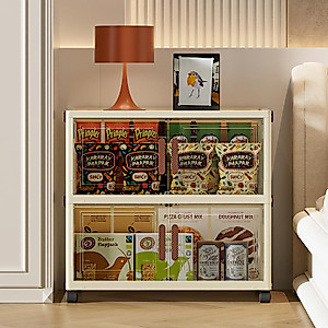 Roweida Stackable Storage Bins with Lids 8 Gal Folding,5-Tier 18.9x9.8x10.2in Plastic Foldable Storage Boxes with Doors