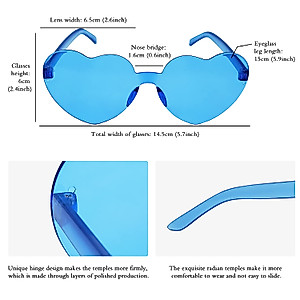 NUDALA Heart Rimless Sunglasses Love Candy Bachelorette Party Glasses Funky Transparent Sunglasses Party Favor (24 BLUE)