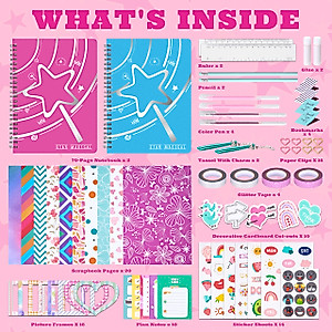 VigorFun 2 Pack DIY Journal Kit for Girls Ages 8-12, Gifts for Teen Girls - Share Scrapbook & Diary Supplies Set with Friends, Journaling Art and Crafts Kit (Purple+Blue)